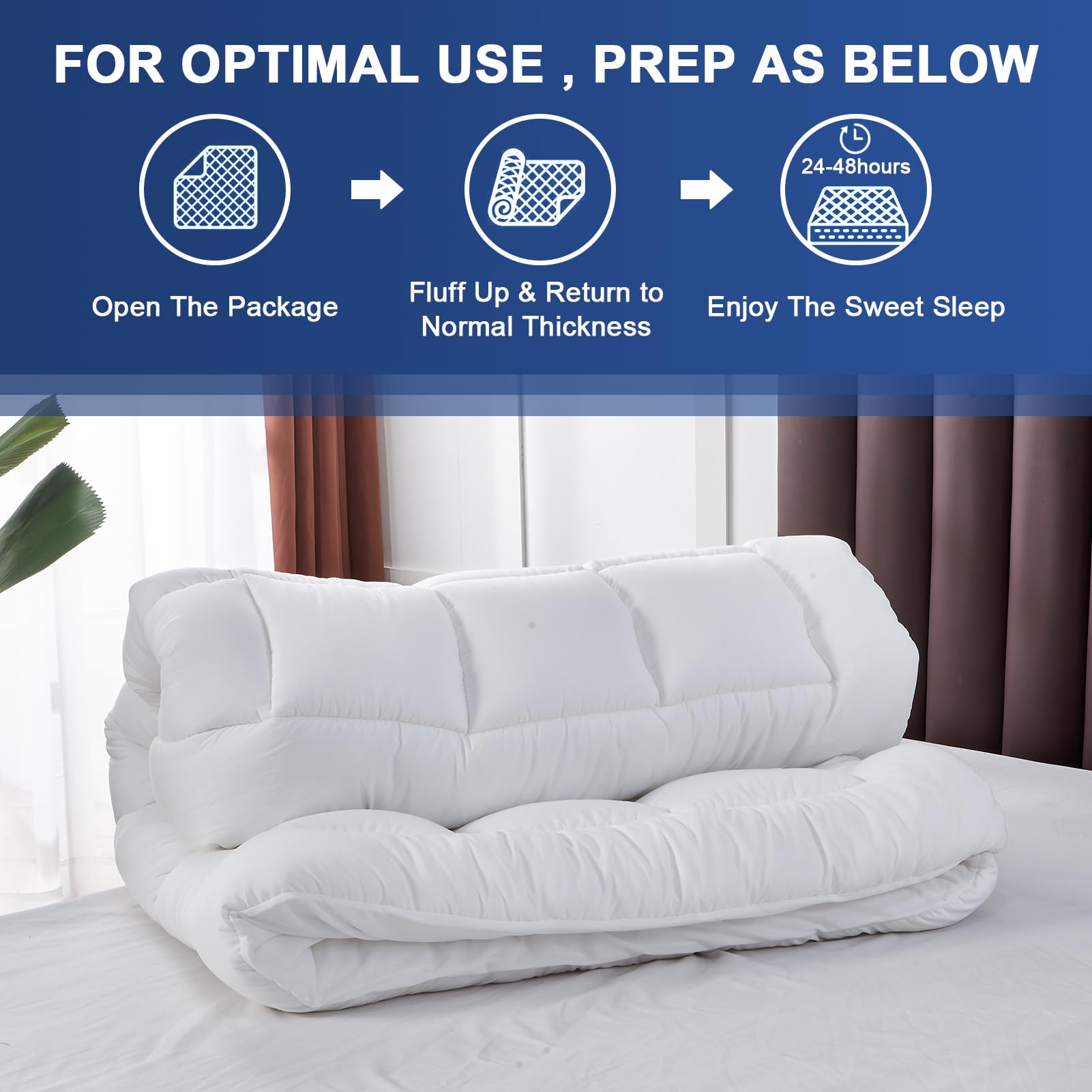Queen Mattress Topper for Back Pain Extra Thick Mattress Pad Cover with 8-21 Inch Deep Pocket Pillow Top Mattress Topper White Overfilled with Down Alternative