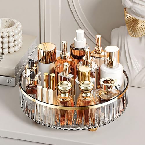 ANFENGLOU Lazy Susan Turntable Organizer for Cabinet, Makeup Perfume Tray with Large Capacity, Bathroom Vanity Tray, Skincare Organizers, Clear