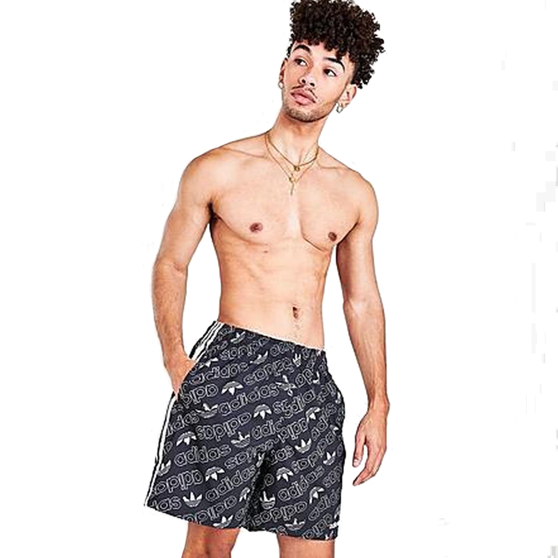 adidas Originals Mens Mono Allover Logo Print Swim Shorts (Large, Black/Black/White)