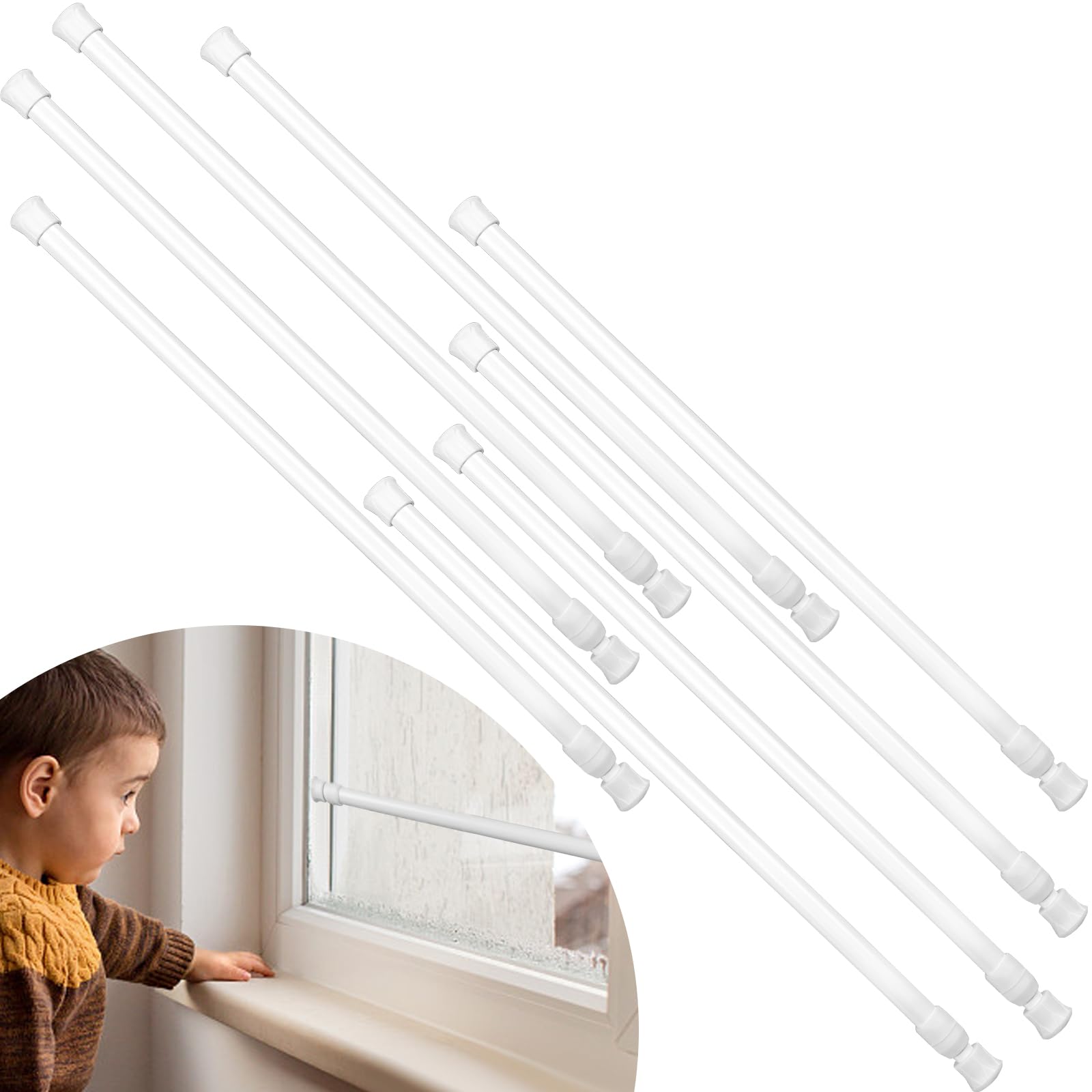 8 Pack Window Security Bar for Inside Windows Adjustable Window Safety Rods Extendable Sliding Door Lock Bar with Rubber Tips Multi-purpose Telescopic Rod Clothes Drying Rod, Extends from 17-27.6 Inch