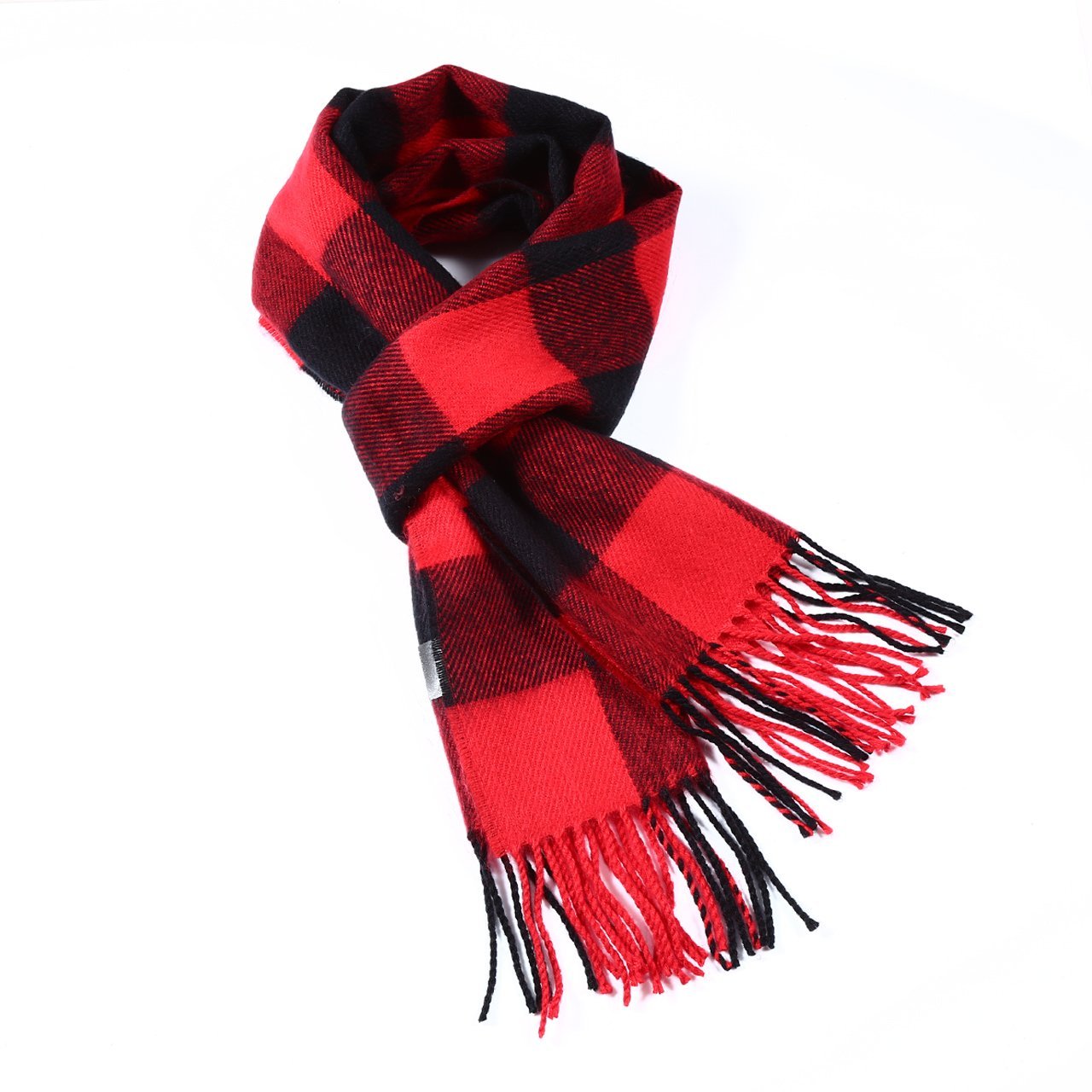 A.WAVE Softer than Cashmere Wool Touch Tassel Ends Plaid Check Solid Scarf (Orange)