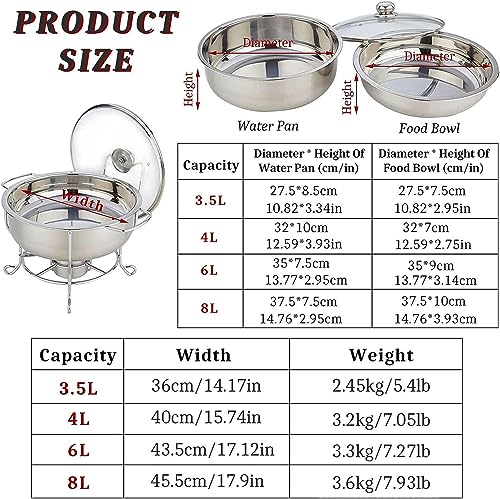 Chafing Dish Set, Stainless Steel Food Warmer with Water/Food Pans and Fuel Holders, Chafing Buffet Server Warming Tray for Kitchen Caterings Banquet Parties