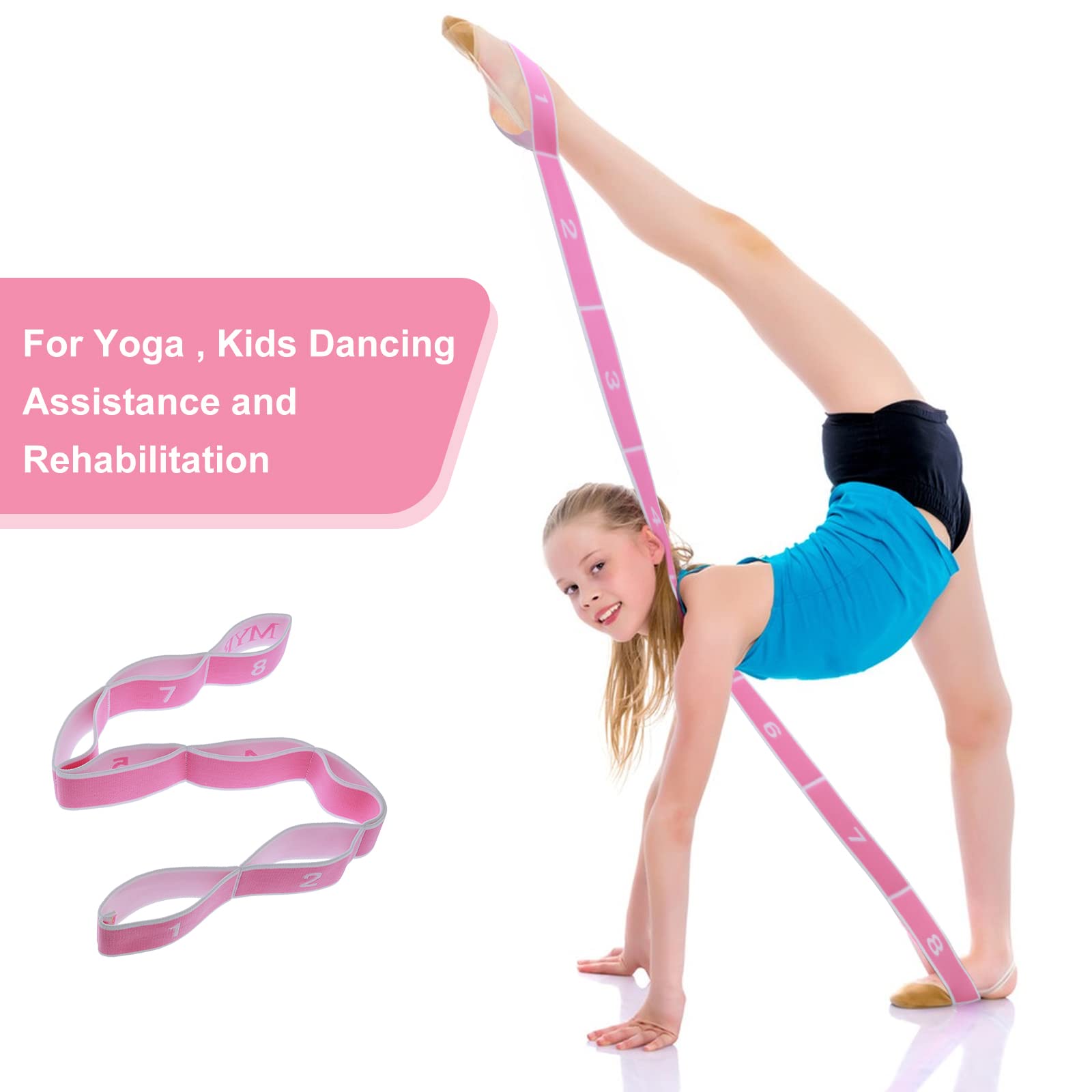 Abeillo Yoga Straps for Stretching Equipment, Elastic Stretching Strap with Loops, Stretch Band for Physical Therapy, Pilates, Yoga, Dance, Gymnastics Exercise and Flexibility