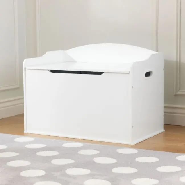 KidKraft Personalized Austin Toy Box - White Wooden Storage Bench with Lid for Kid & Toddler Room - Playroom Organizer for Girls & Boys