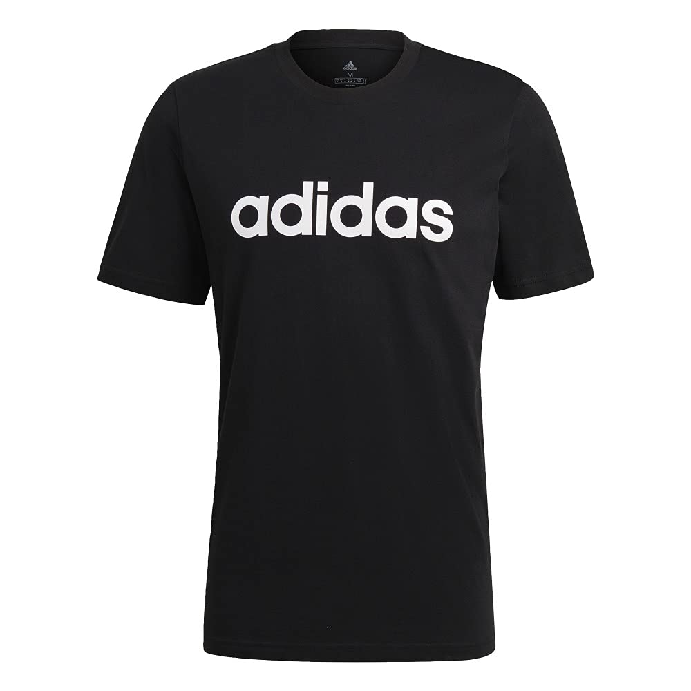 adidas Men's Essentials Embroidered Linear Logo Tee, Black, Medium