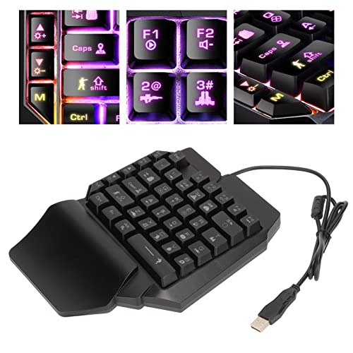 Acogedor One Hand RGB Gaming Keyboard, USB Wired 39 Keys LED Luminous Ergonomic Mechanical Feeling Keyboard with Anti Slip Pad, Plug and Play