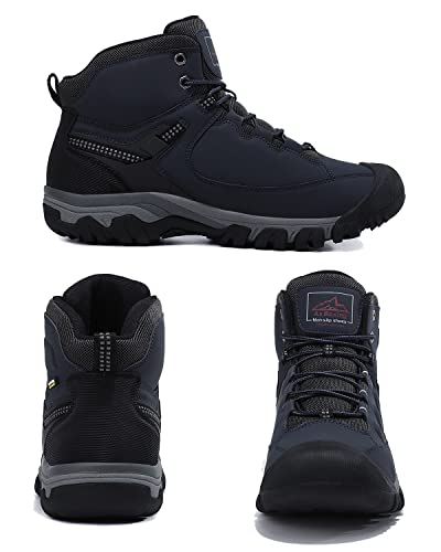 ASTERO Men Hiking Boot Warm Ankle Booties Non-slip Winter Shoes Snow Footwear for Male Climbing Trekking(Blue, Size 8.5)