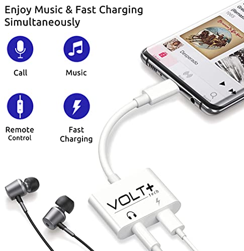 Volt Plus Tech USB C to 3.5mm Headphone Jack Audio Aux & C-Type Fast Charging Adapter for Samsung Galaxy S22/S21/S20/Ultra/Plus/Note 10/20 with C-Port