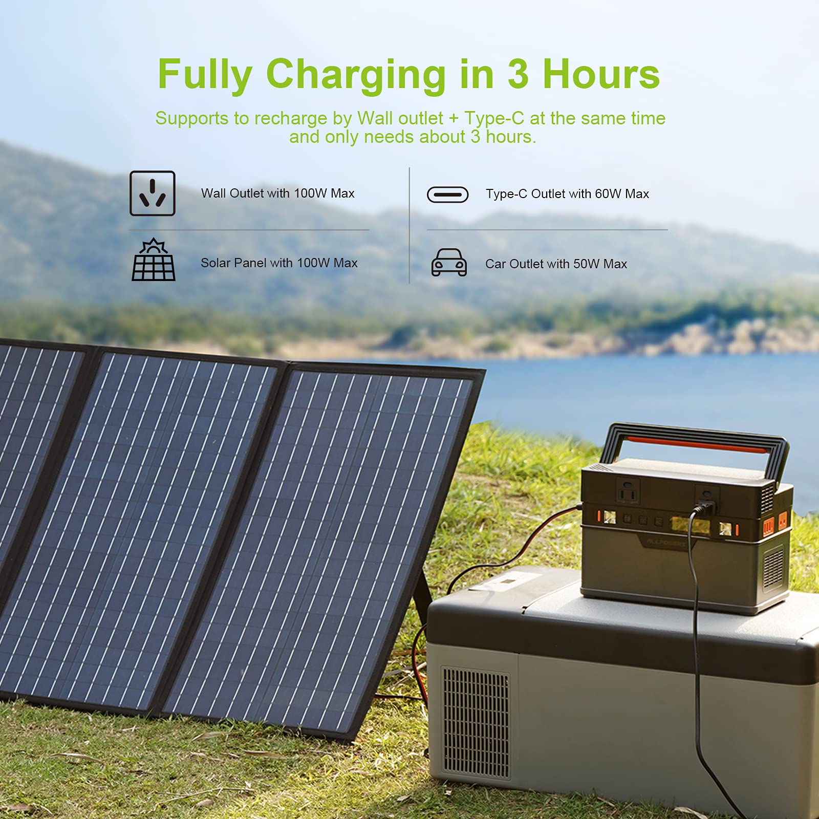 ALLPOWERS 700W Power Station with Solar Panel Included, 606Wh Solar Generator with Portable Solar Panel 18V 140W for Camping 12V Battery Laptop Phone RV Christmas Lights