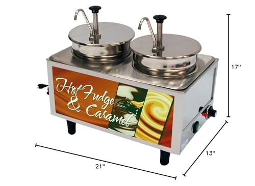 Benchmark USA 51074H Hot Fudge-Caramel Warmer, 2 Pumps and 2 Boxes, 17" H, 13" W, 21" L, Stainless Steel