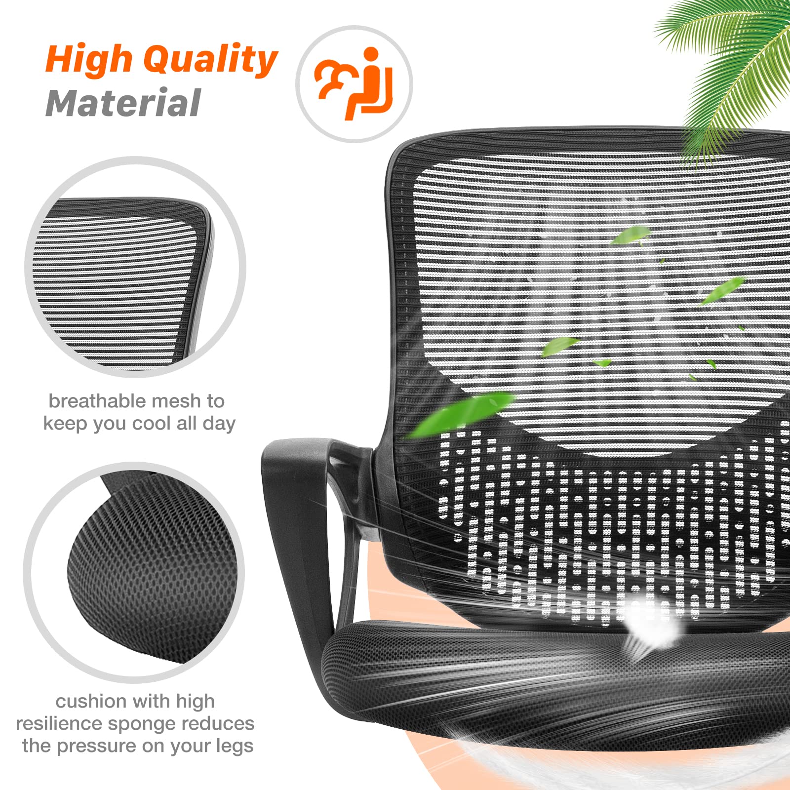 AFO Mid-Back Mesh Tall Drafting Stool Office Chairs with Armrest for Standing Desk Adjustable Foot Ring, Black
