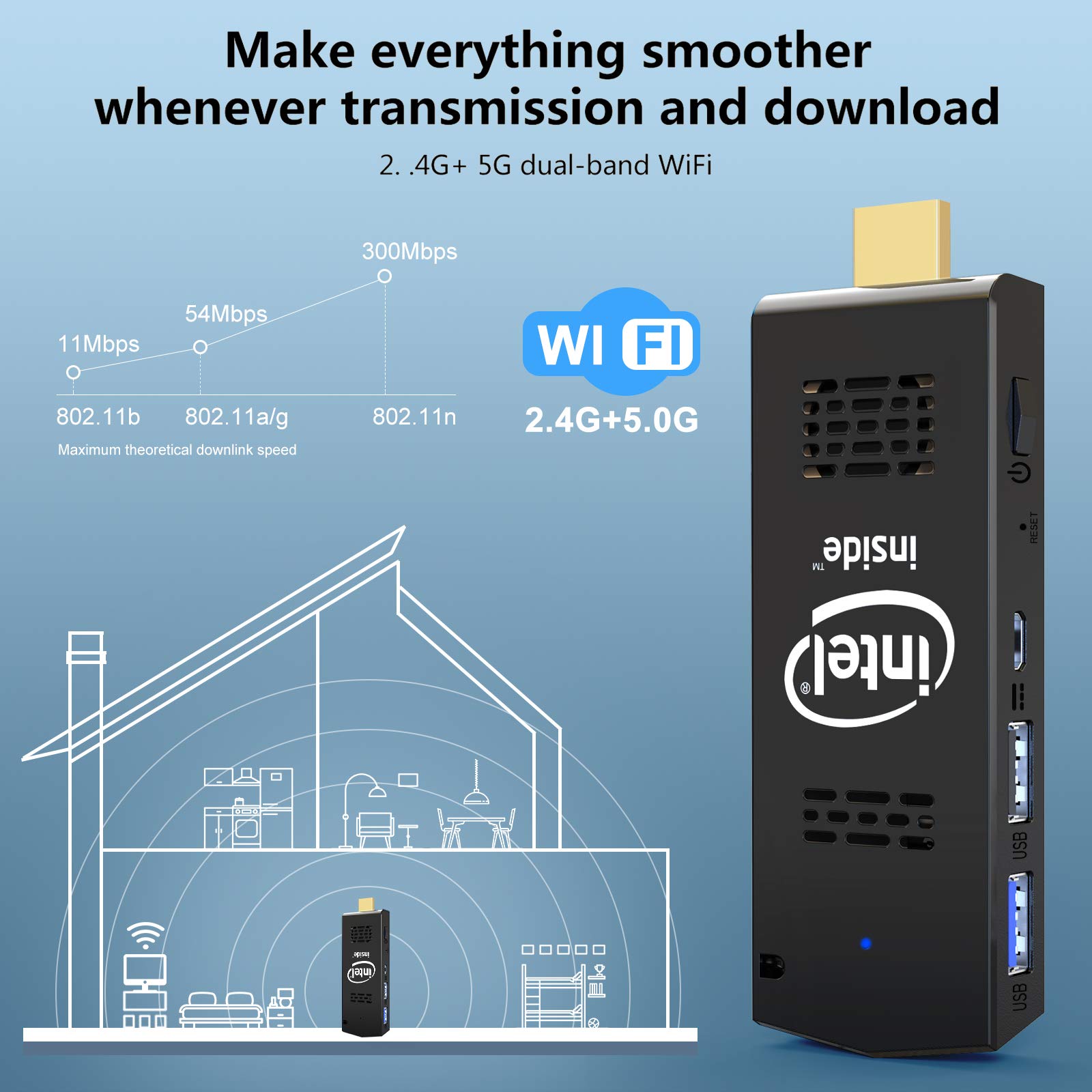 AKLWY Intel Compute Stick Mini PC Stick 8GB RAM 128GB ROM with Intel Atom Z8350 & Windows 10 Pro Support Auto-On After Power Failure,Support 4K HD,Dual Band WiFi 2.4G/5G, BT 4.2