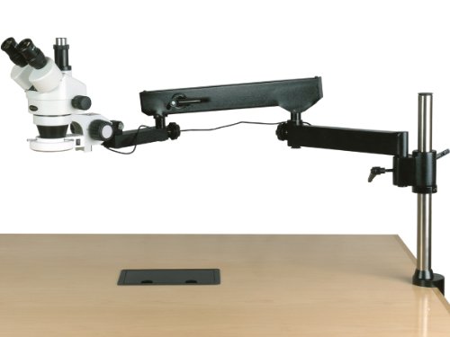 AmScope SM-8TZ-144S Professional Trinocular Stereo Zoom Microscope, WH10x Eyepieces, 3.5X-90X Magnification, 0.7X-4.5X Zoom Objective, 144-Bulb LED Ring Light, Articulating-Arm Boom Stand, 110V-240V, Includes 0.5x and 2.0x Barlow Lenses