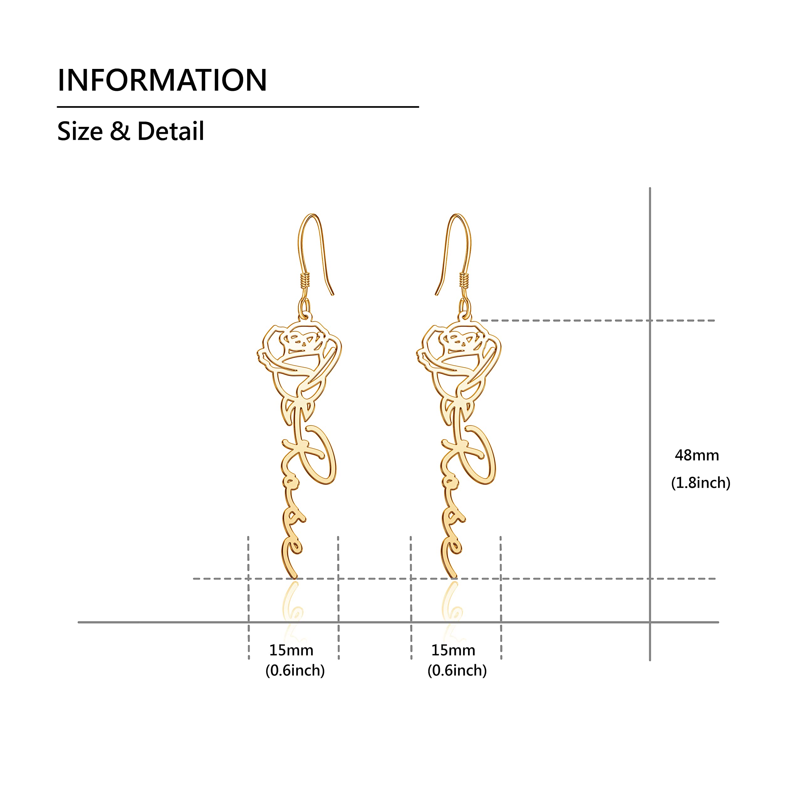 925 Sterling Silver Birth Flower Earrings with Name Custom Made Drop Earrings Personalized Name Dangle Earrings for Women