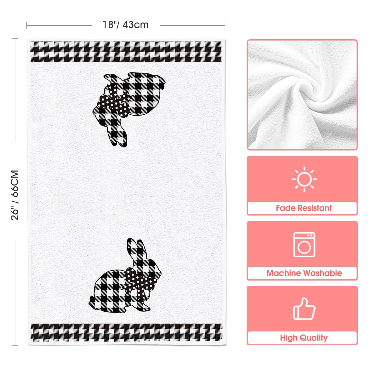 Artoid Mode Buffalo Plaid Rabbit Bunny Carrots Happy Easter Kitchen Dish Towels,18x26 Inch Seasonal Spring Decoration Hand Towels Set of 2