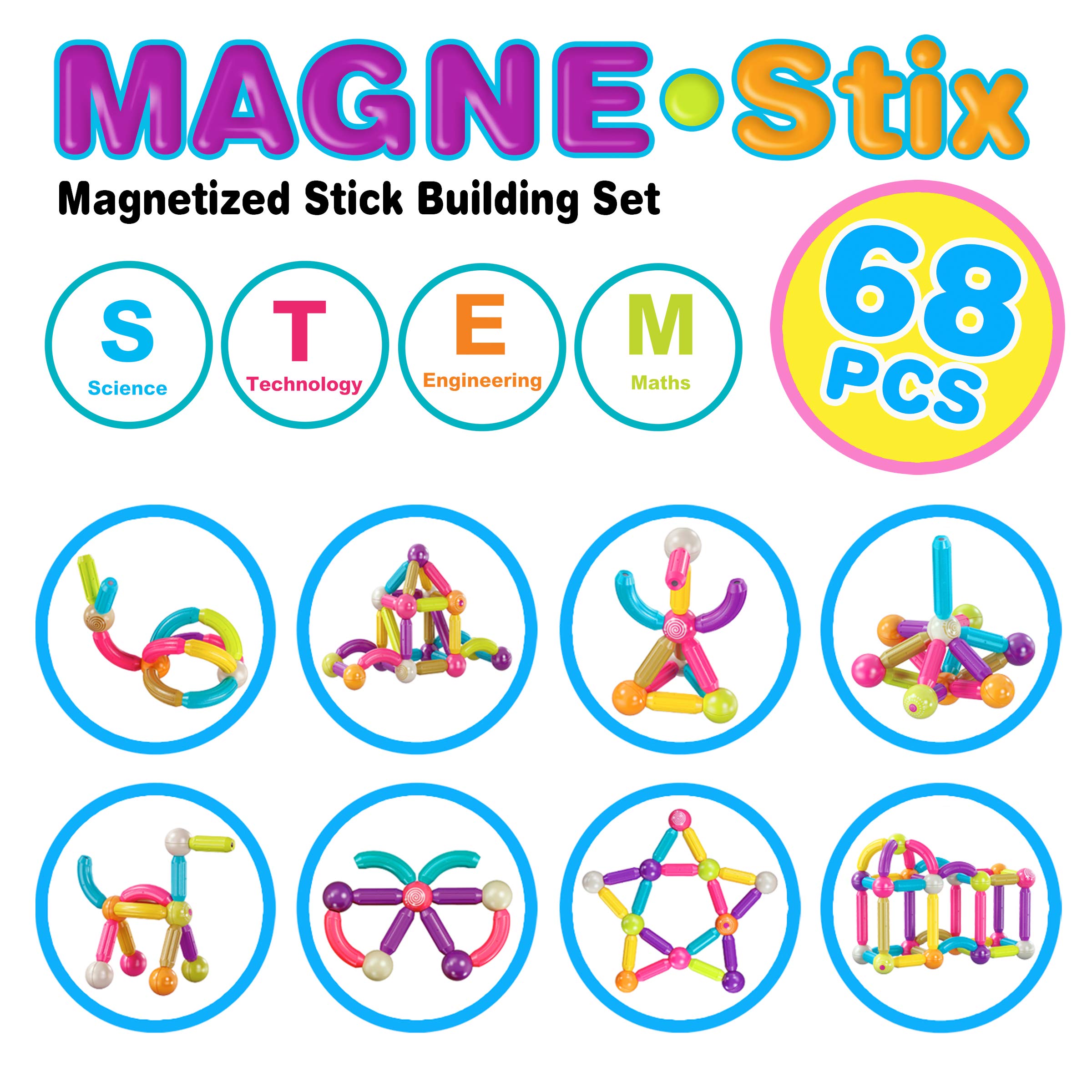 Contixo Kids Magnet Toys - ST1 150 PCs Magnetic Tiles, 3D Building Blocks, STEM Construction Creativity, Imagination, Recreational, Educational Block for Children Toddler Kids Ages 4-8