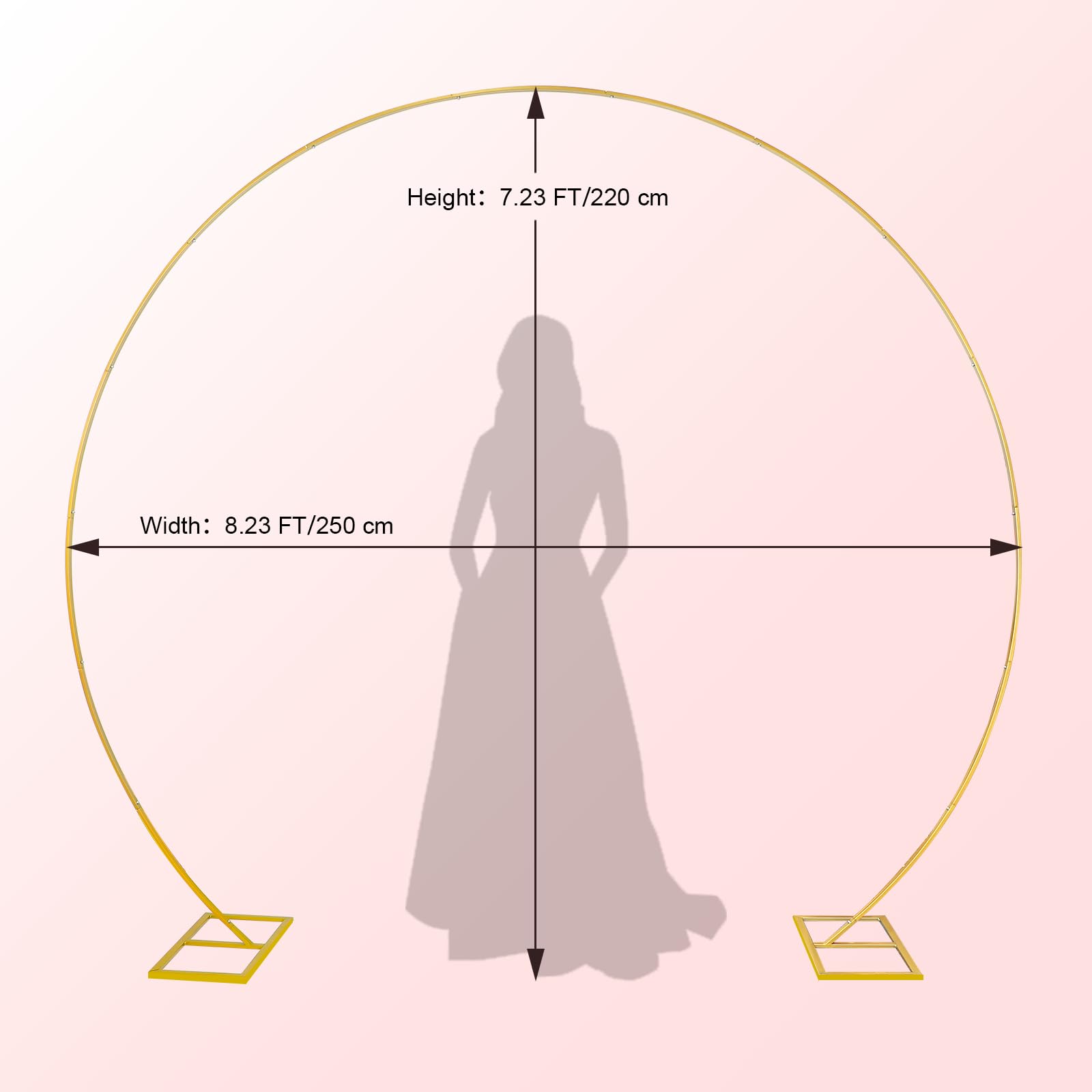 Fikowo Metal Balloon Arch, Round Arch Backdrop Stand 8 FT(2.5M) Large Golden Circle Arch Frame with Base for Birthday, Wedding, Party, and Baby Shower Photo Background Decorations (Gold)