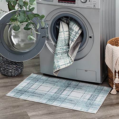 DECOMALL NELE Washable Area Rugs, Modern Lattice Non-Slip Carpet for Bedroom Living Room Sofa Dining Room, Blue 5’x7’