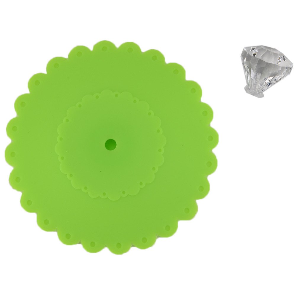 AKOAK 2 PCS New Cute Anti-dust Silicone Acrylic Diamond Glass Cup Cover Coffee Mug Suction Seal Lid Cap,Light Pink and Green