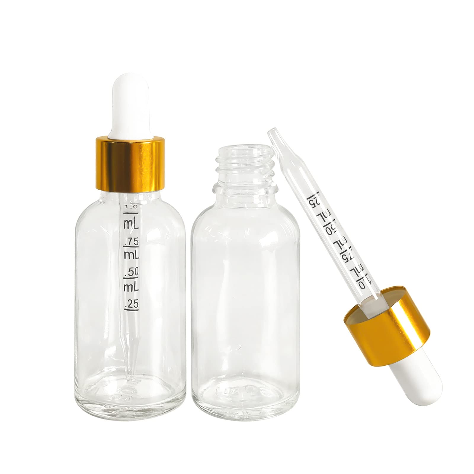 BEGIKET 12 Pack 1oz Glass Dropper Bottles 1oz (30ml) Clear Glass Bottles with Glass Eye Dropper, Liquids Tincture Bottles, Leak Proof Travel Bottles for Essential Oils