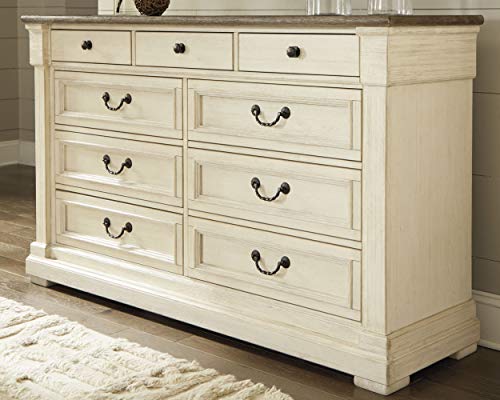 Signature Design by Ashley Bolanburg Farmhouse 9 Drawer Dresser with Dovetail Construction, Antique White, Weathered Gray