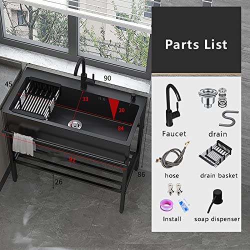 Commercial Kitchen Sink,Commercial Kitchen Prep Utility Sink, Stainless Steel Utility Sink,Stainless Steel Prep & Utility Sink for Restaurant, Kitchen, Outdoor 90*45*86cm/35.4*17.7*33.9in