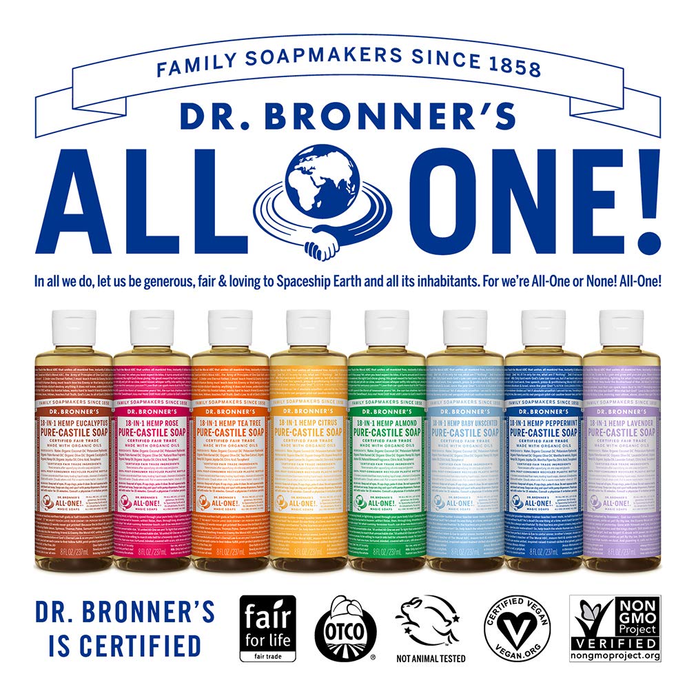 Dr. Bronner's - Pure-Castile Liquid Soap (Tea Tree, 8 ounce) - Made with Organic Oils, 18-in-1 Uses: Acne-Prone Skin, Dandruff, Laundry, Pets and Dishes, Concentrated, Vegan, Non-GMO