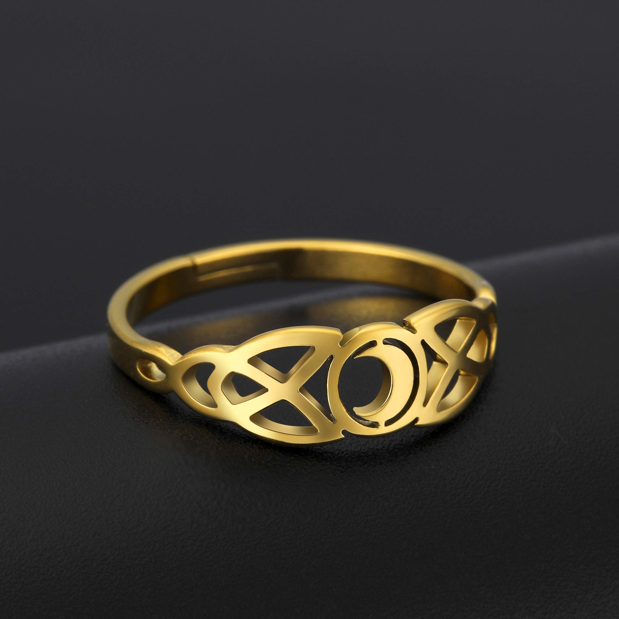 Amaxer Irish Celtic Moon Adjustable Women Ring Stainless Steel Silver/Gold/Rose Gold Jewelry (Gold)