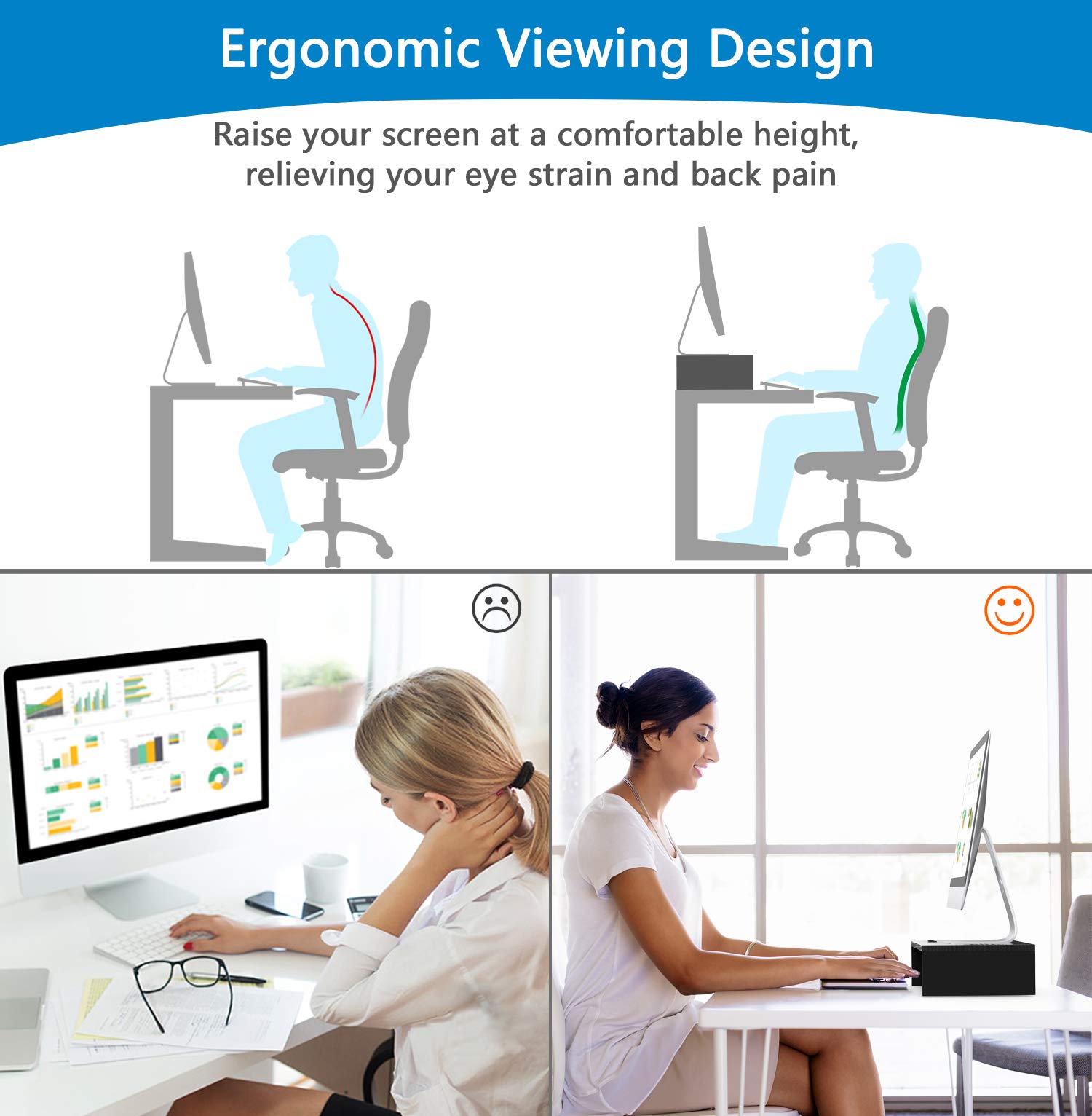 AMERIERGO Monitor Stand Riser, Computer Stand, Desk Organizer Stand, Desktop Printer Stand with Phone Holder and Cable Management, Versatile as Storage Shelf & Screen Holder, for Laptop Printer PC
