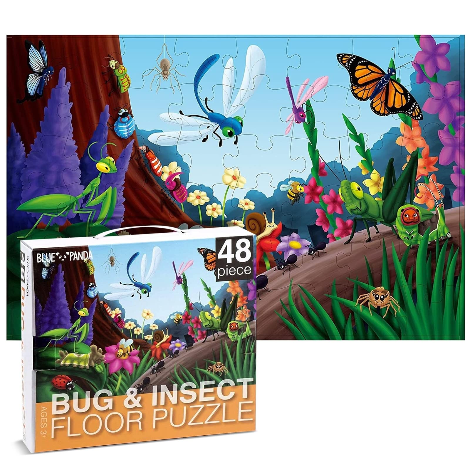 BLUE PANDA 48 Piece Giant Bugs and Insects Jigsaw Puzzle for Kids Ages 3-5 and 4-8, Jumbo Floor Puzzle for Toddler Preschool Learning (2 x 3 Feet)