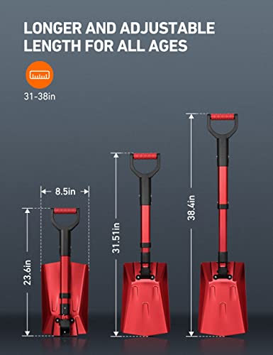 AstroAI 39" Folding Snow Shovel for Car, Extendable Snow Shovel with Thickened Aluminum Handle and Reinforced Iron Hinge, Portable and Multifunctional for Cars, Snowmobiles, Camping and Mud, Red
