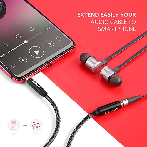 UGREEN Headphone Extension Cable Nylon Braided Male to Female 3.5mm Extension Cable Lossless Multi Shielded Aux Jack Extender Gold Plated Cord Compatible with iPhone iPad Tablets Media Players, 3FT