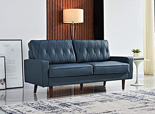 US Pride Furniture Modern Style Faux Leather 69.3ββ Wide with Round Tapered Legs Living Room Sofas, Blue