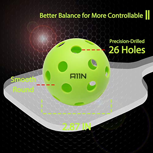 A11N Premium 26 Holes Indoor Pickleball Balls, Durable and High Visibility Ball, Special Design for Indoor Courts (6 &12 Packs Available)- Bright Green
