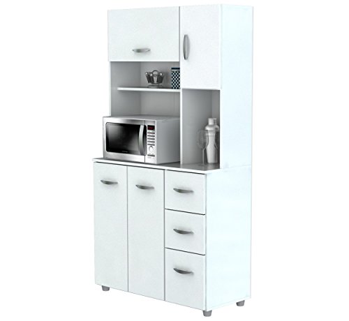 Inval America 4 Door Microwave Storage Cabinet, 15.35 x 35.04 x 66.14, White