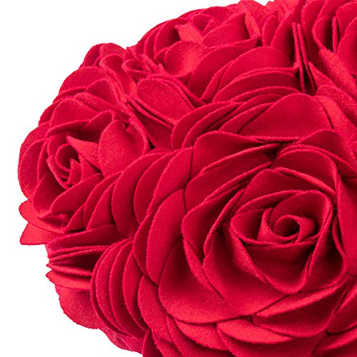 JWH 3D Flower Throw Pillow Cover Aesthetic Decorative Romantic Accent Pillow Case Heart Shaped Cushion Handmade Pillowcase for Girls Bed Bedroom Couch Gift 14x16 Inch Red