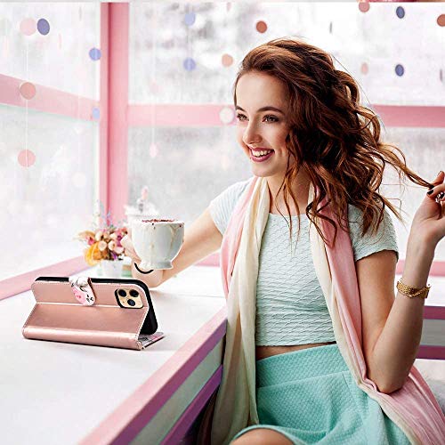 ULAK Compatible with iPhone 11 Pro Max Wallet Case for Women Girls, PU Leather Flip Cover with Card Holder Kickstand Shockproof Protective Purse Case for iPhone 11 Pro Max 6.5 Inch, Rose Gold