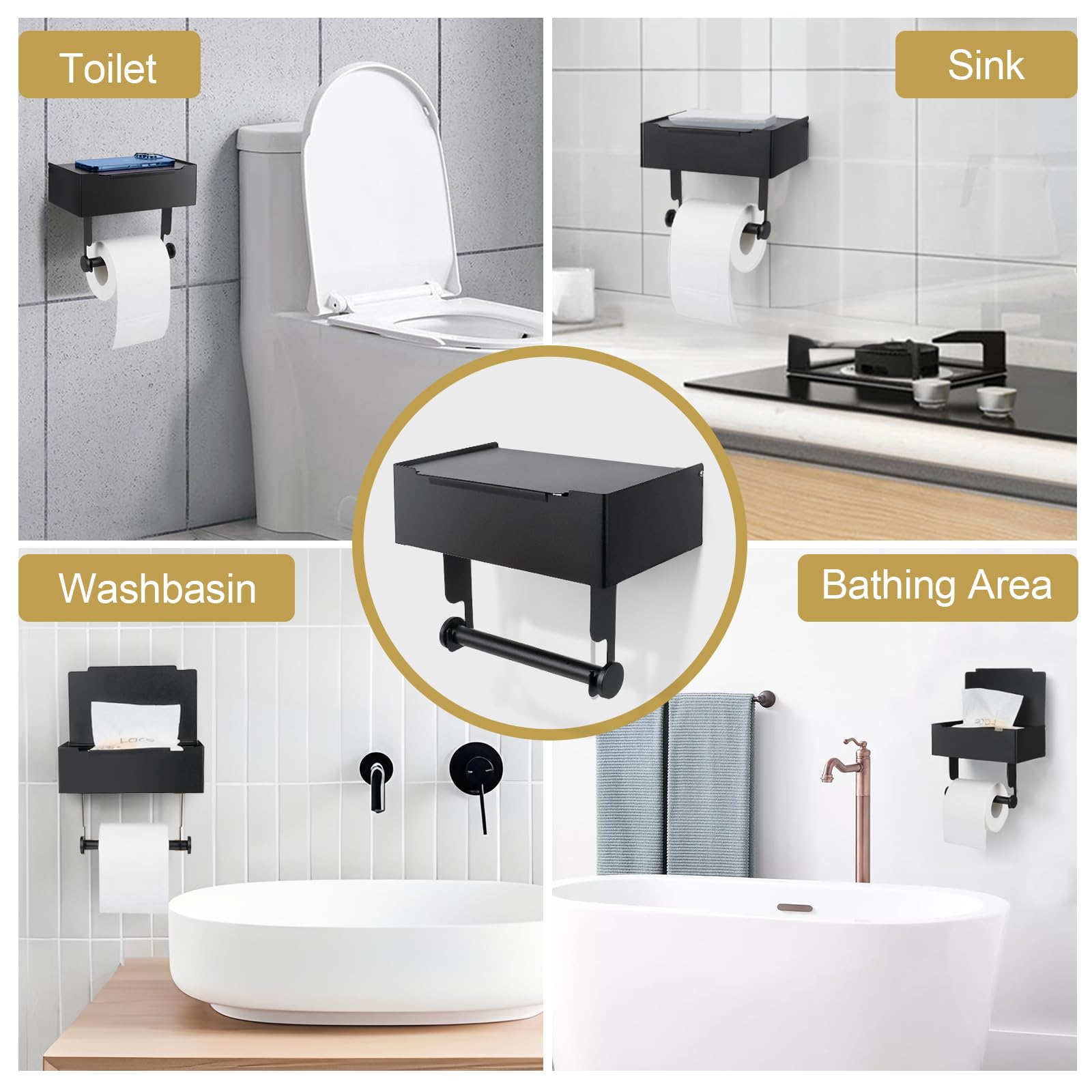 Beileqi Matte Black Toilet Paper Storage Holder with Shelf for Wet Wipes, Sanitary Tampon, Trash Bags, Bathroom Wipes Holder Accessory Space Saver and Organizer