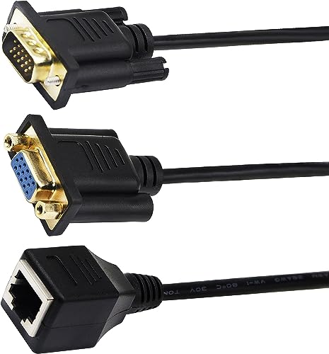 zdyCGTime RJ45 to VGA Cable, VGA 15-Pin Port Female&Male to RJ45 Female Cat5/6 Ethernet LAN Console for Multimedia Video(15CM/6Inch) 2Pack