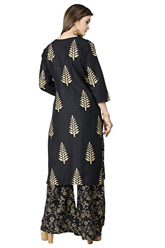 Chandrakala Gold Foil Printed Kurti Palazzo Set for Women Rayon Indian Ethnic Tunic,Small (K176BLA1)