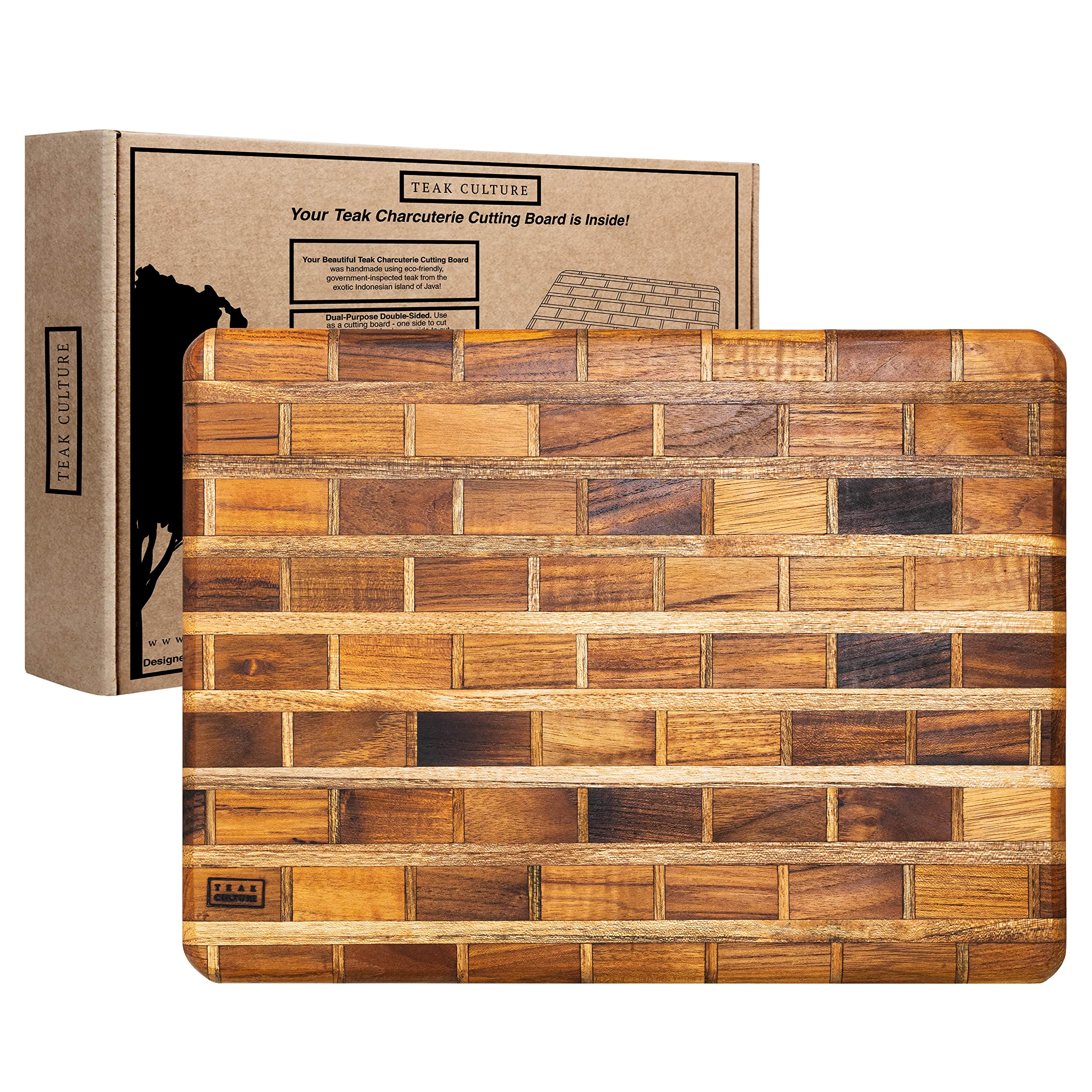 Artisanal Teak Charcuterie, Cutting, Cheese & Bread Board, Handmade,16x12x1, for Slicing, Dicing & Food Serving