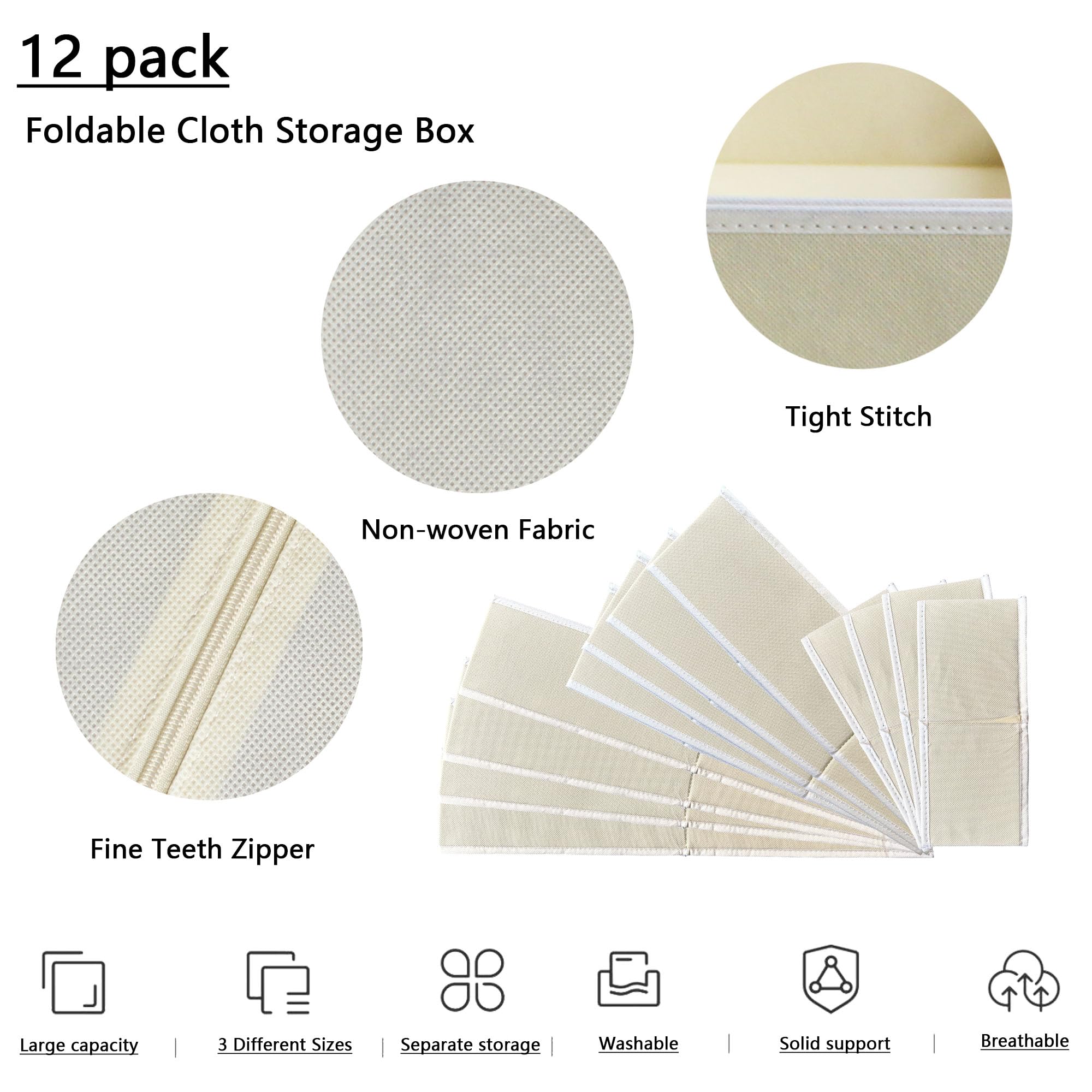 MANCHUANG 12 Pack Drawer Organizers, Drawer Dividers Storage Bins,Dresser Closet Organizers Foldable Storage Bins for Clothes,Underwear,Socks,Bra,Towels,Ties (Beige)