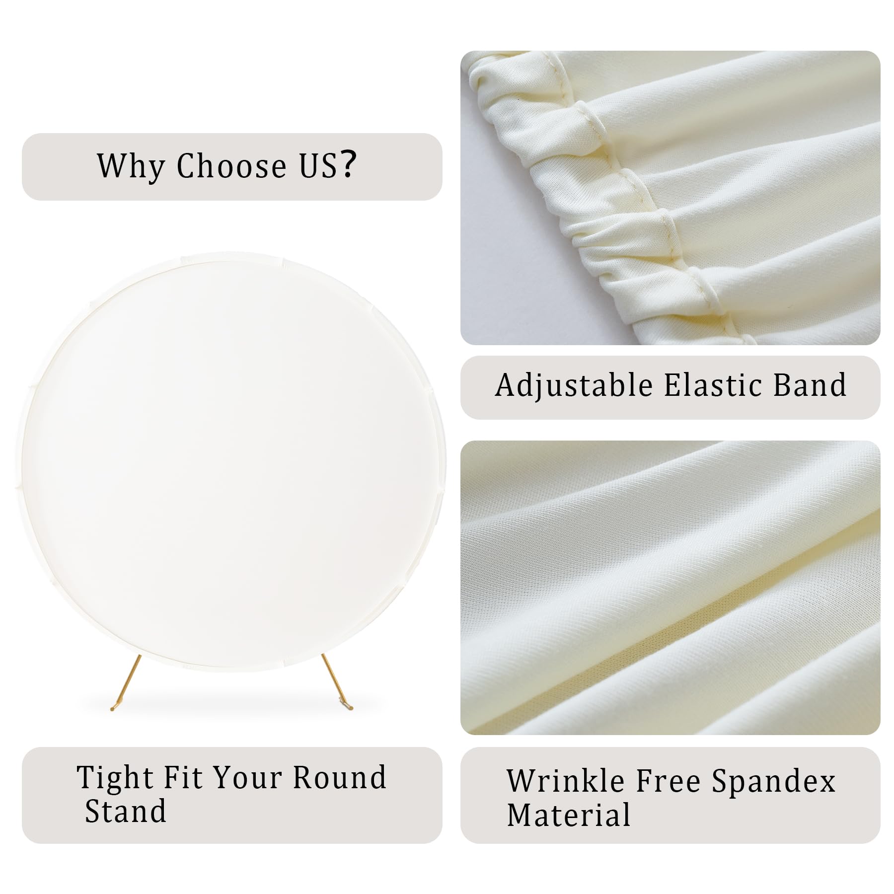 6.5ft Ivory Round Backdrop Cover Suitable for 6.5ft 6.56ft 6.6ft Circle Stand, Pure Ivory Spandex Wrinkle Free Birthday Party Wedding Photography Circle Backdrop Cover Arch Background