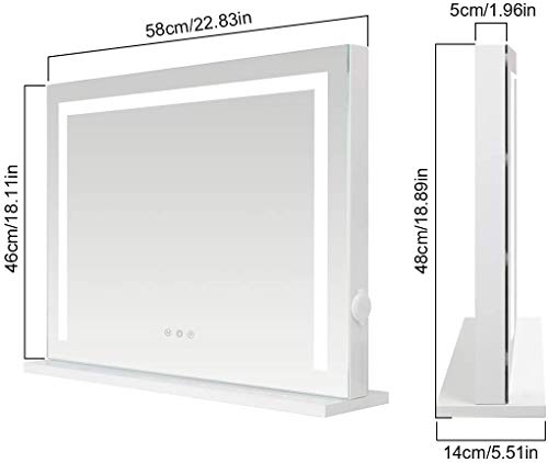 WAYKING Vanity Mirror with Lights, Makeup Mirror with Dimmiable 3 Lighting Modes LED Strip, Wall-Mounted and Tabletop Mirror with USB Charging Port (L22.83 x H17.32 inch)