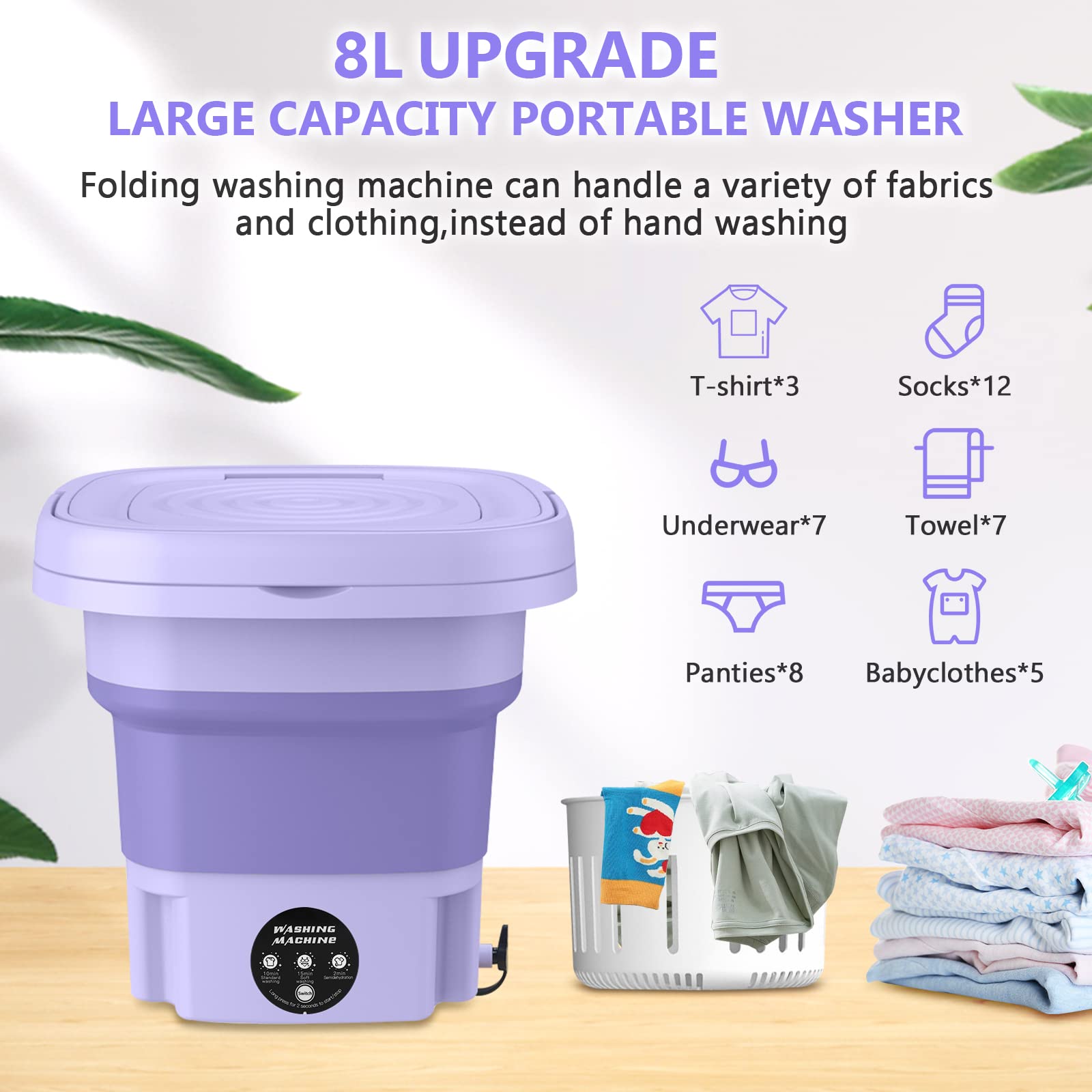 6.5L Portable Washing Machine and Dryer Combo for Travel with Disinfection - Folds for Apartments, Dorms, Camping, RV