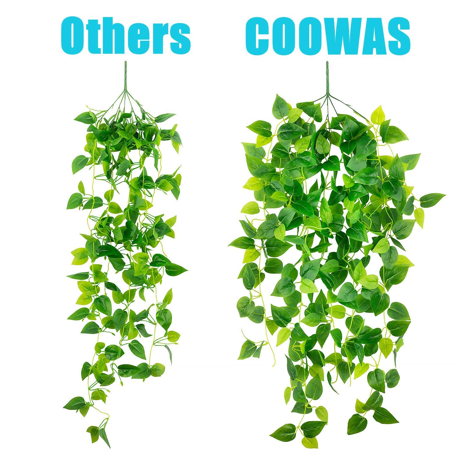 COOWAS 2pcs Artificial Hanging Plants 3.2 Feet Fake Ivy Vine Leaves Greenery for Wedding Party Outdoor Garden Office Home Kitchen Bedroom Wall Decor (Basket Includes)