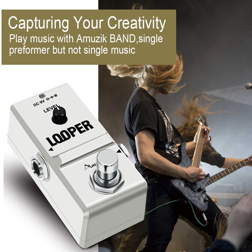 Amuzik Tiny Looper Effect Pedal Loop Pedal for Electric Guitar, Guitar Effects Pedal, 10 Minutes of Looping Unlimited Overdubs SD Card inside easy and quick