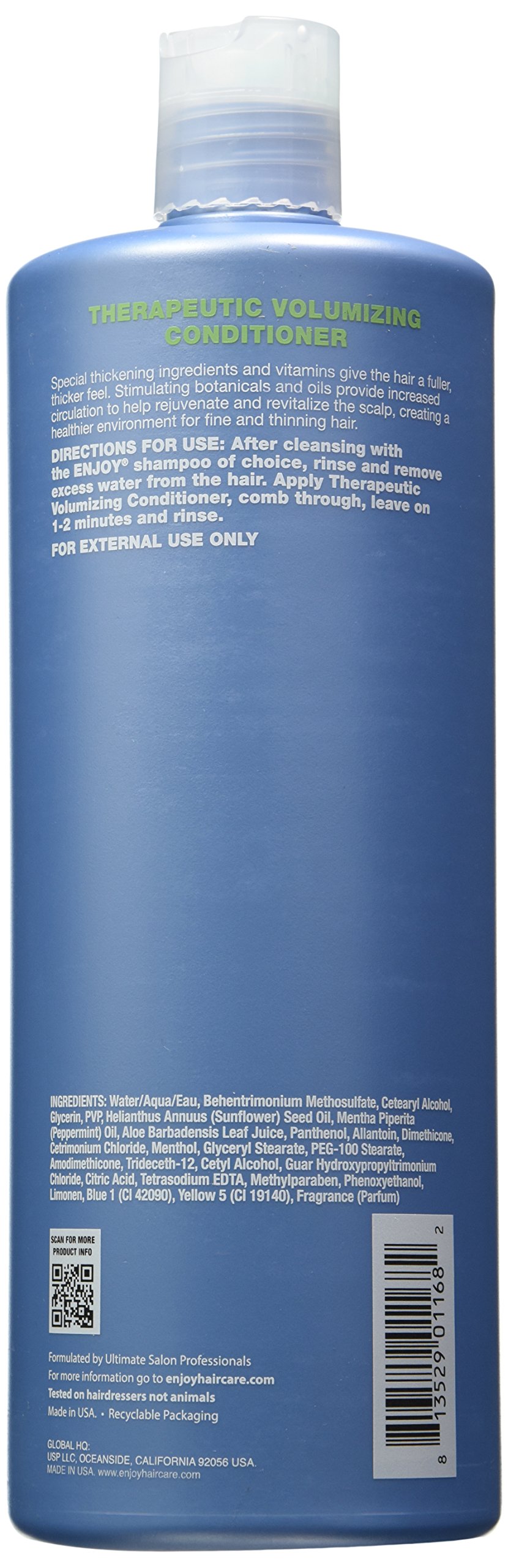Enjoy Hair Care Therapeutic Volumizing Conditioner, 33.8 Fl Oz - Ph 4.5 - 5.5, For Damaged Hair, Hair Mask