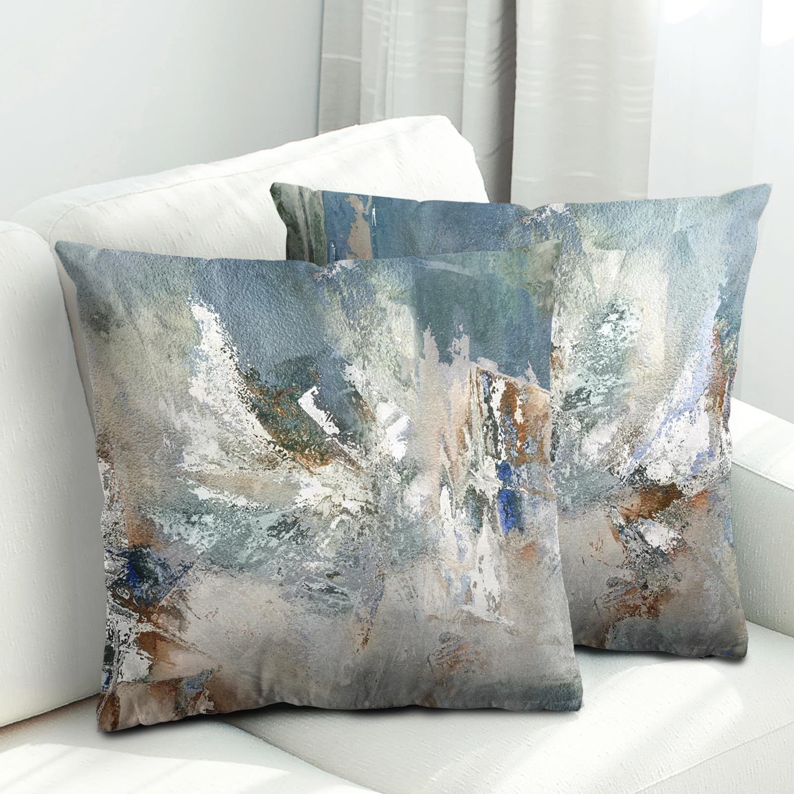 Abstract Pillow Covers 18x18 Set of 2 Modern Abstract Throw Pillow Cover Blue Contemporary Pillow Cushion Cases, Soft Comfortable Farmhouse Pillowcases for Sofa Couch Living Room Bedroom Office