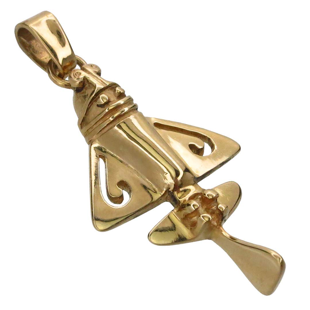 Across The Puddle, Ancient Golden Jet-3 24k Gold Plated .950 Silver 1.1in Pendant with 20in Silver Sterling Chain | Pre-Columbian Quimbaya Flyer | Ancient Astronauts | Original Golden Jets Collection